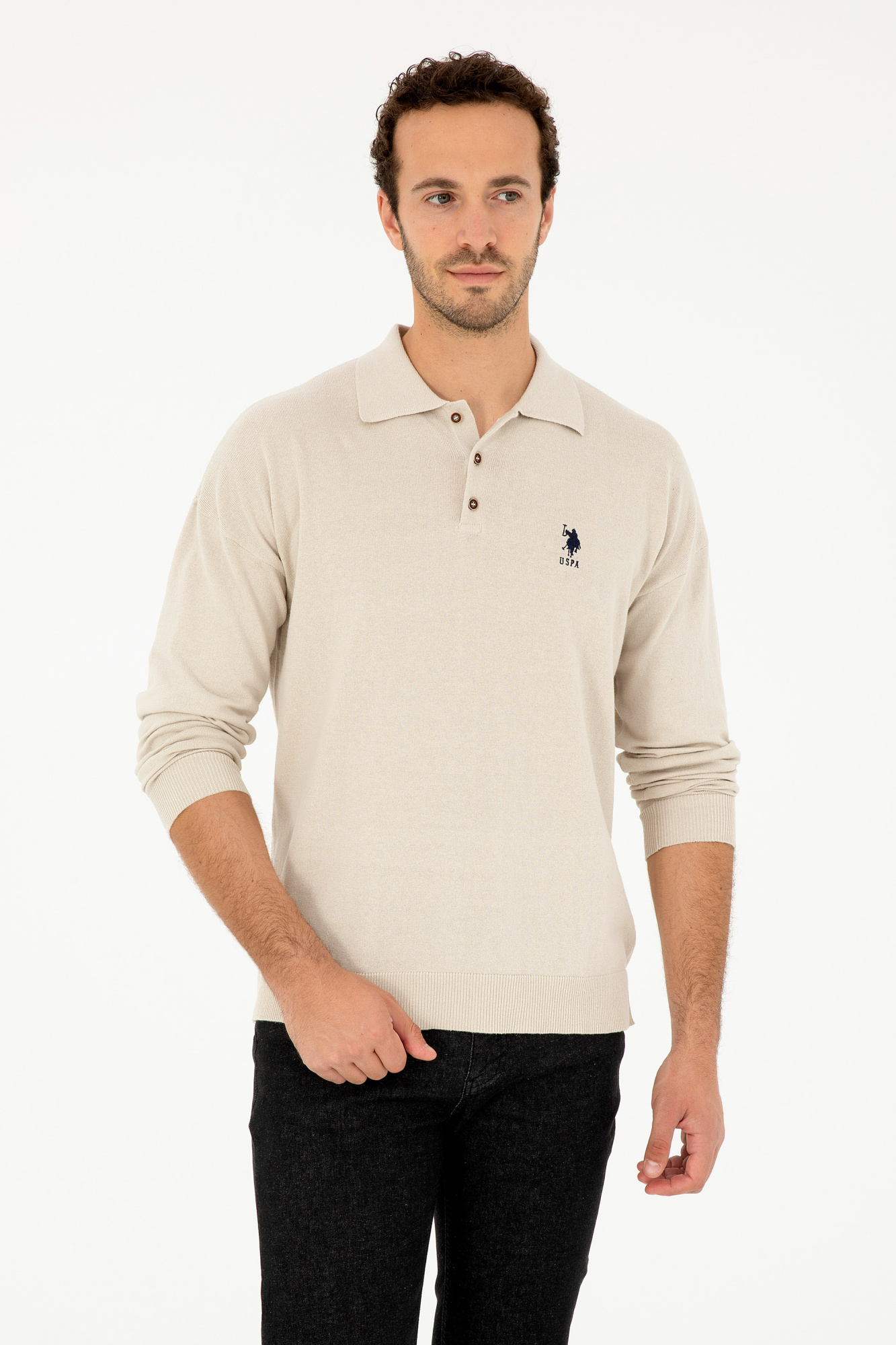 Поло с длинным рукавом трикотажное из хлопка U.S. Polo Assn., цвет ...
